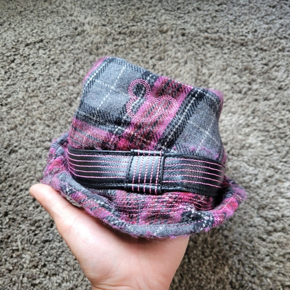 Disney | Accessories | Disney Girls Ladies Pink Black Plaid Fedora Hat ...